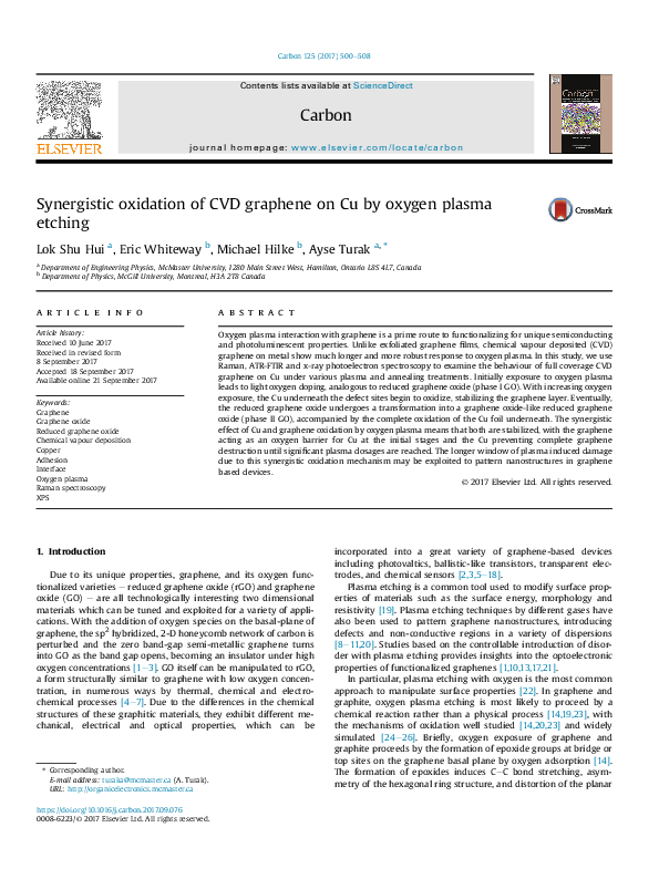 (PDF) Synergistic oxidation of CVD graphene on Cu by oxygen plasma etching