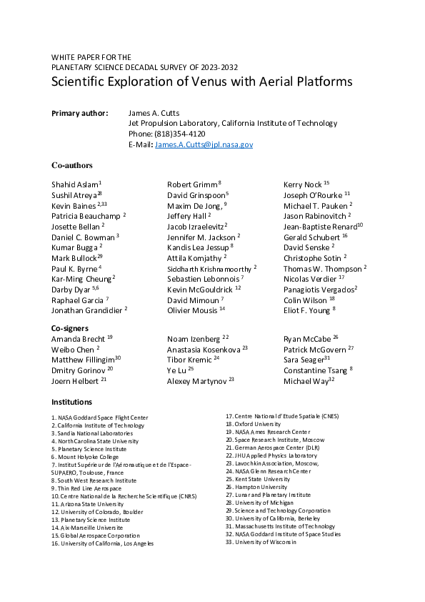 (PDF) Scientific Exploration of Venus with Aerial Platforms
