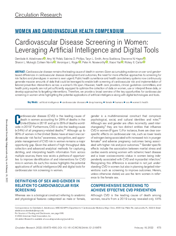 (PDF) Cardiovascular Disease Screening in Women: Leveraging Artificial Intelligence and Digital ...
