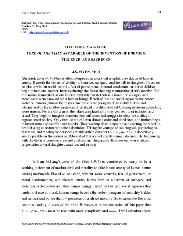 (PDF) Civilizing Massacre: Lord of the Flies as Parable of the ...