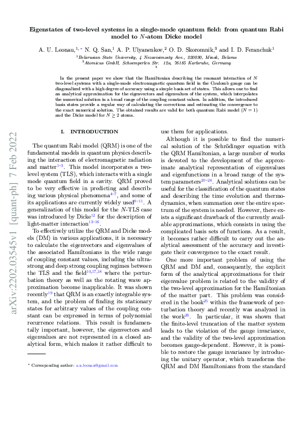 (PDF) Eigenstates of two-level systems in a single-mode quantum field ...