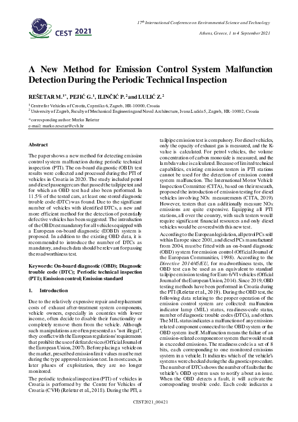 Pdf A New Method For Emission Control System Malfunction Detection