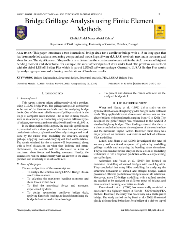 (PDF) Bridge Grillage Analysis using Finite Element Methods