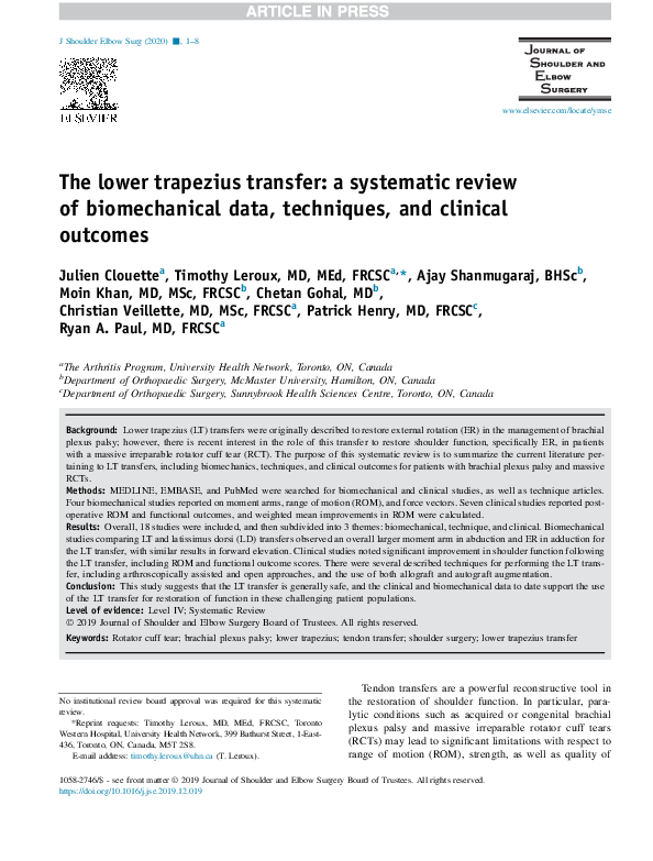 (PDF) The lower trapezius transfer: a systematic review of ...