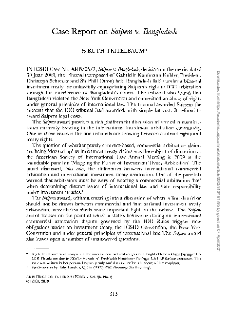 (PDF) Case Report on Saipem v. Bangladesh