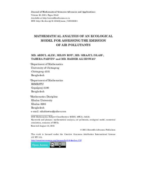 (PDF) Mathematical Analysis of an Ecological Model for Assessing the ...