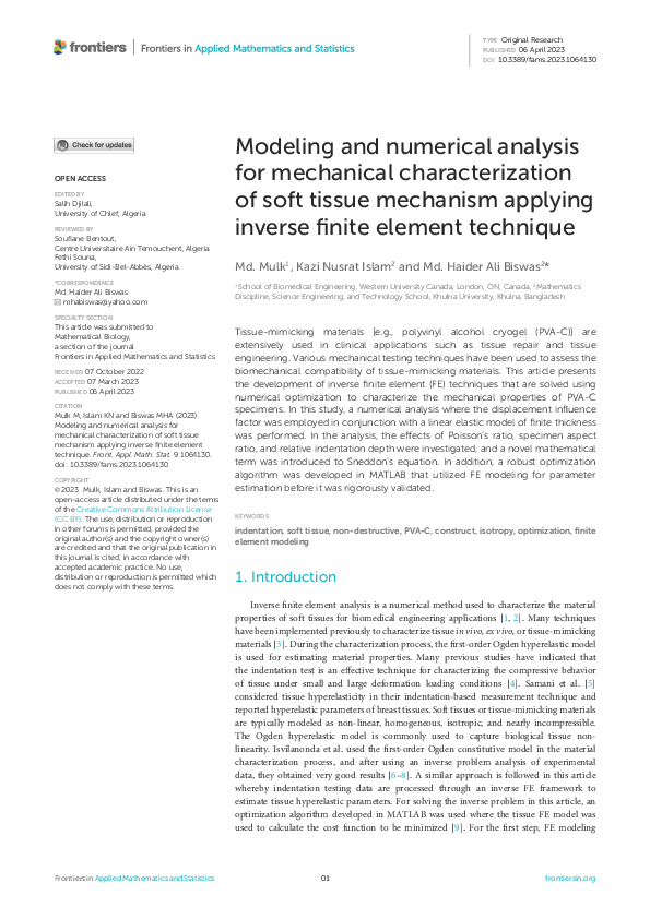 (PDF) Modeling and numerical analysis for mechanical characterization of soft tissue mechanism ...