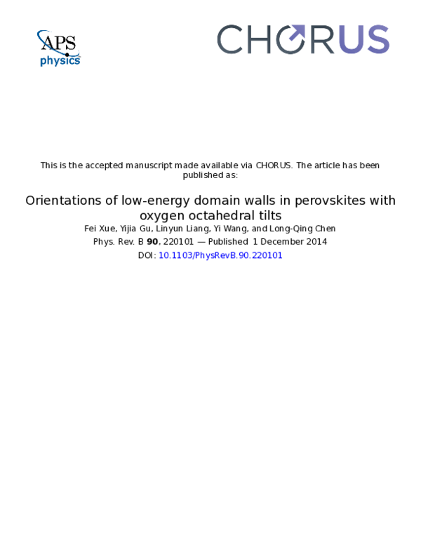 (PDF) Orientations of low-energy domain walls in perovskites with ...