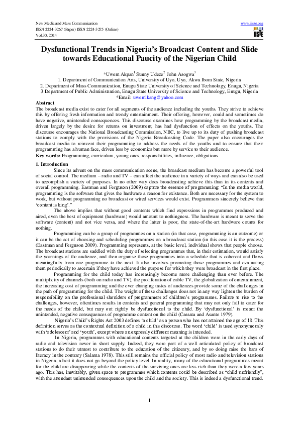 (PDF) Dysfunctional Trends in Nigeria’s Broadcast Content and Slide ...