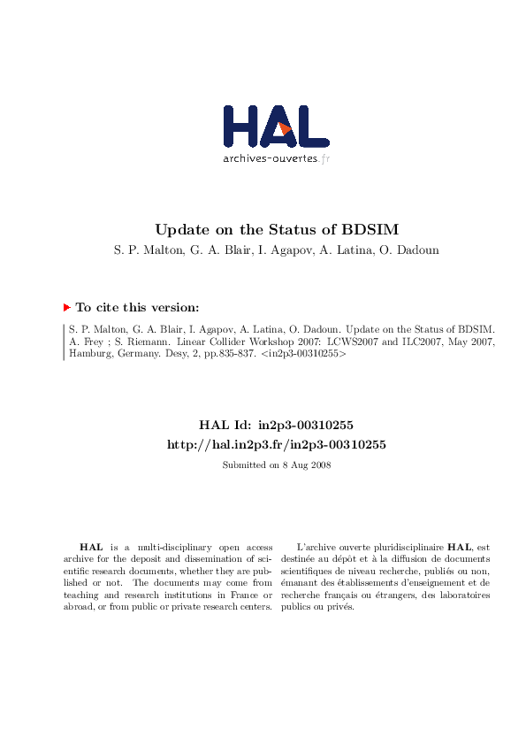 (PDF) Update on the Status of BDSIM