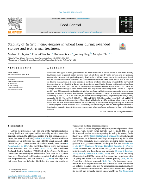 (PDF) Stability of Listeria monocytogenes in wheat flour during ...