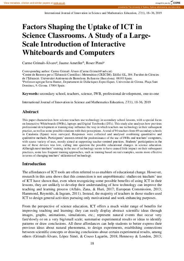 (PDF) Factors Shaping the Uptake of ICT in Science Classrooms. A Study ...