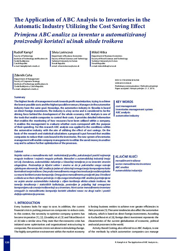 (PDF) The Application of ABC Analysis to Inventories in the Automatic Industry Utilizing the ...