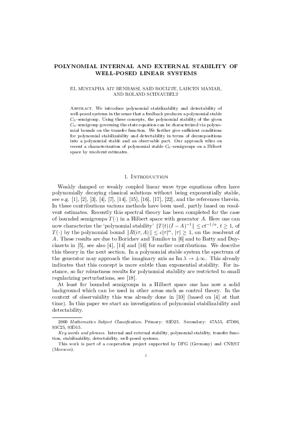 (PDF) Polynomial Internal and External Stability of Well-posed Linear Systems