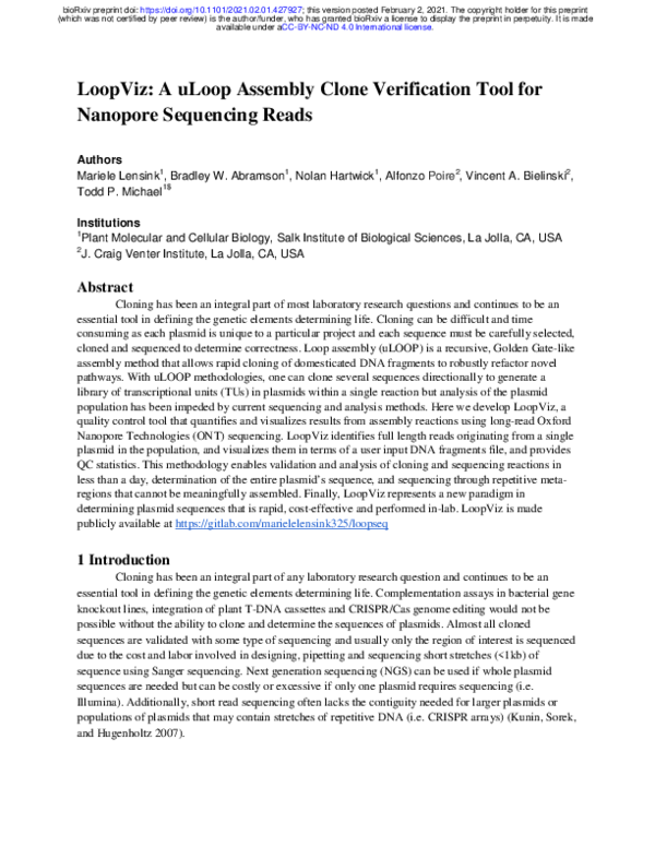 (PDF) LoopViz: A uLoop Assembly Clone Verification Tool for Nanopore Sequencing Reads