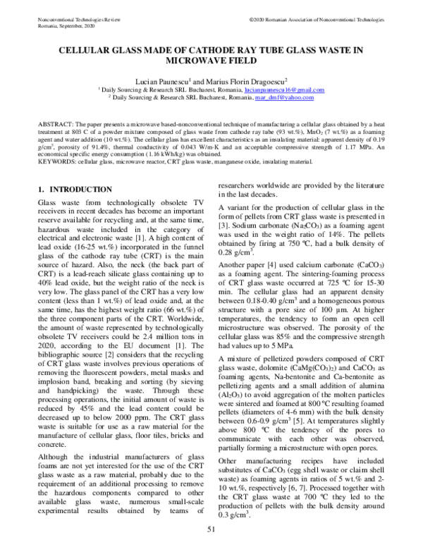 (PDF) Cellular Glass Made of Cathode Ray Tube Glass Waste in Microwave ...