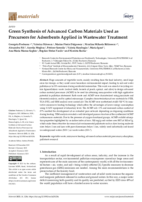 (PDF) Green Synthesis of Advanced Carbon Materials Used as Precursors for Adsorbents Applied in ...