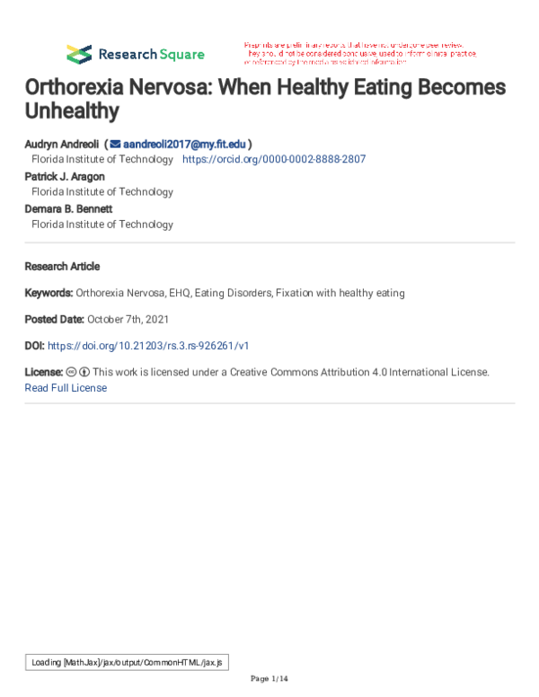 (PDF) Orthorexia Nervosa: When Healthy Eating Becomes Unhealthy