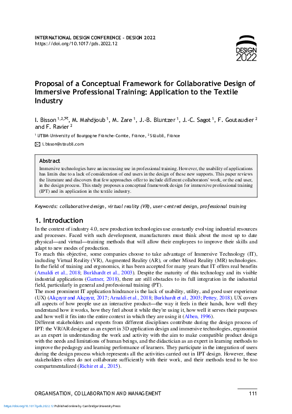 (PDF) Proposal of a Conceptual Framework for Collaborative Design of Immersive Professional ...