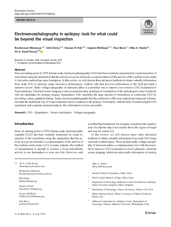 (PDF) Electroencephalography in epilepsy: look for what could be beyond the visual inspection
