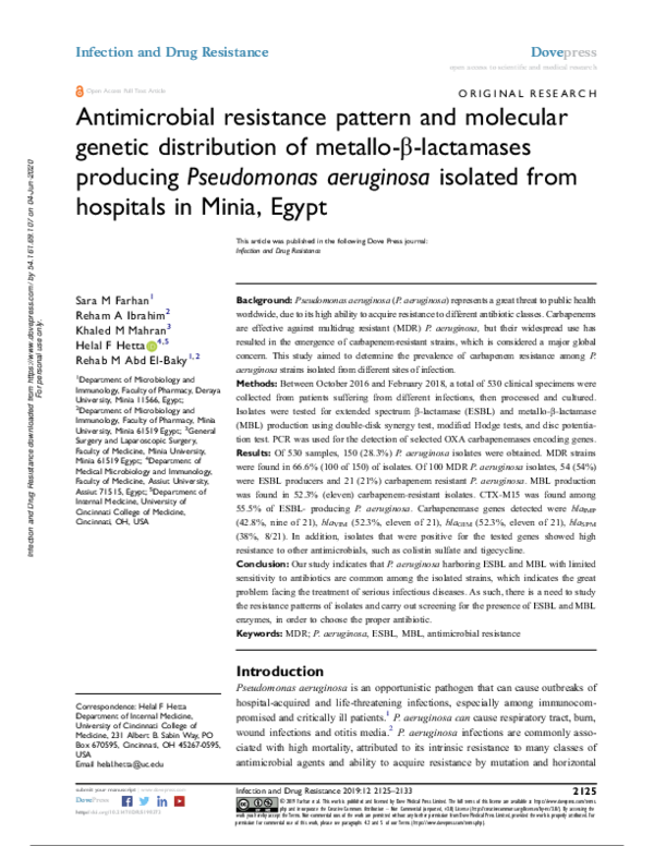 (PDF) Antimicrobial resistance pattern and molecular genetic distribution of metallo-β ...