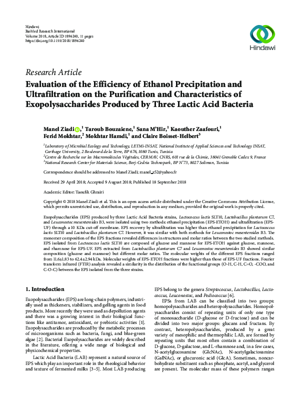(PDF) Evaluation of the Efficiency of Ethanol Precipitation and Ultrafiltration on the ...