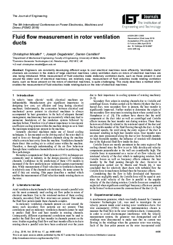 (PDF) Fluid flow measurement in rotor ventilation ducts