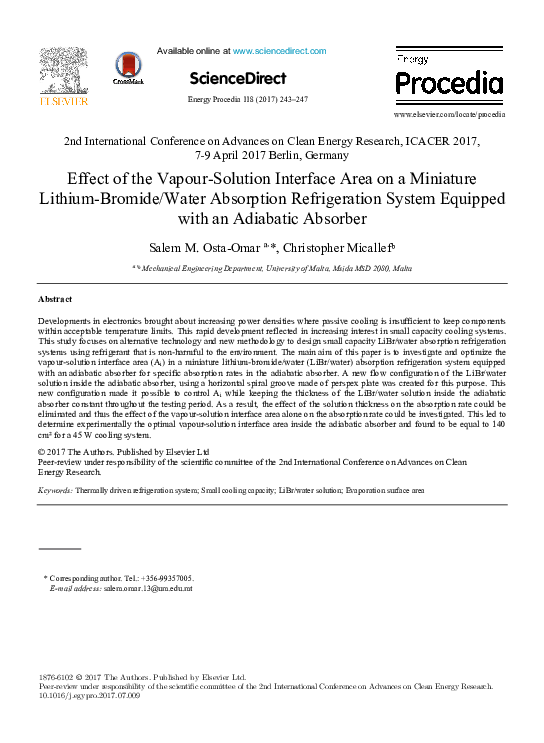 (PDF) Effect of the Vapour-Solution Interface Area on a Miniature ...