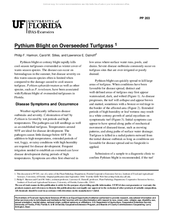 (PDF) Pythium Blight on Overseeded Turfgrass
