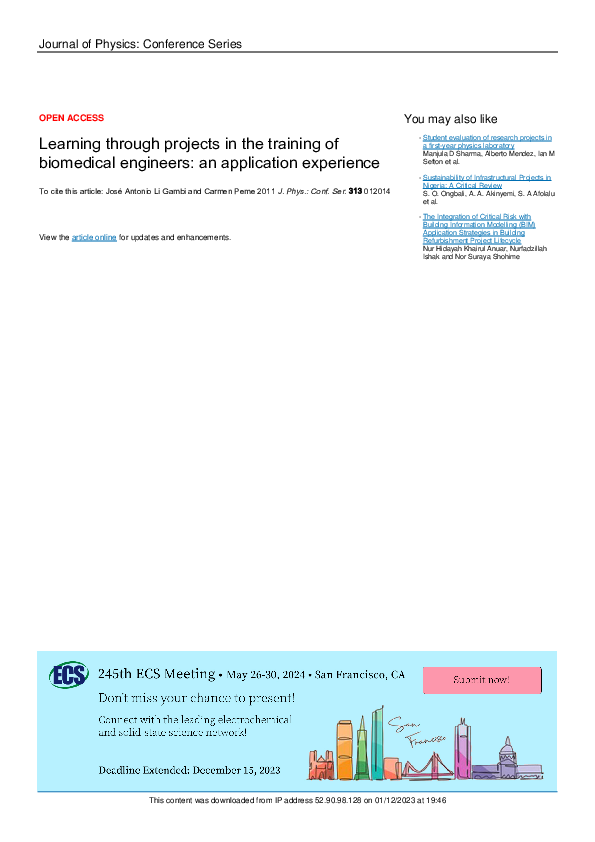 (PDF) Learning through projects in the training of biomedical engineers: an application experience