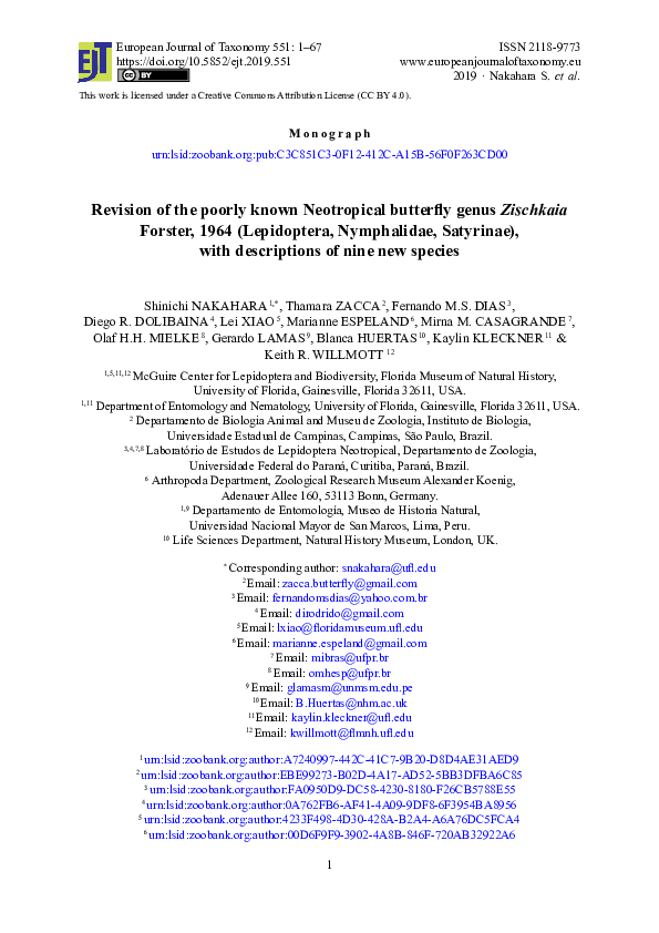 (PDF) Revision of the poorly known Neotropical butterfly genus ...