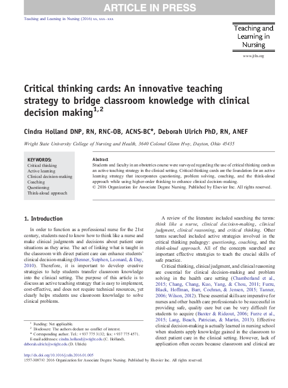 (PDF) Critical thinking cards: An innovative teaching strategy to ...