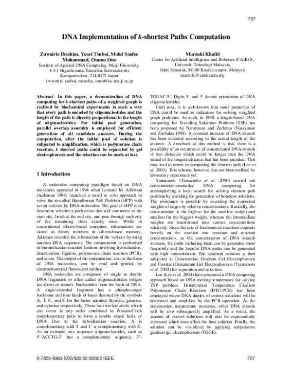 (PDF) DNA Implementation of k-shortest Paths Computation