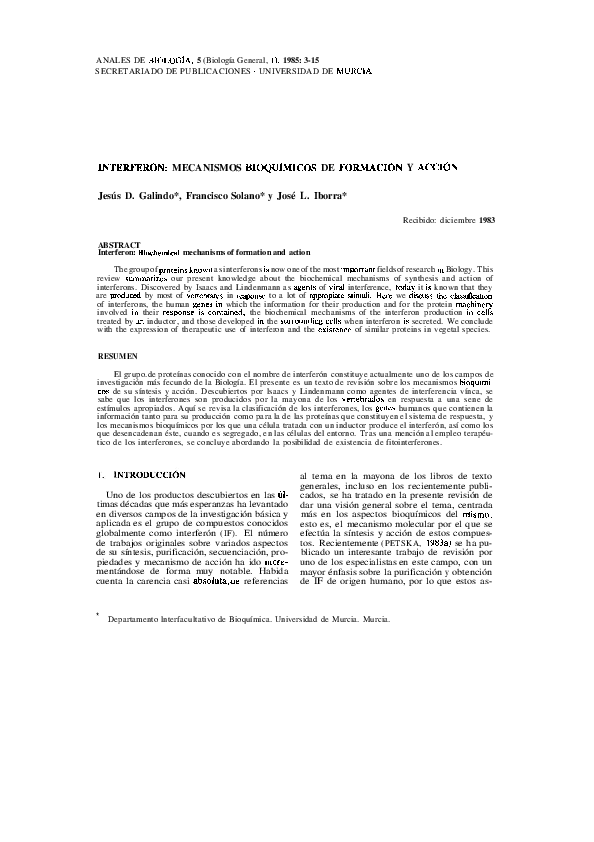 (PDF) Interferón: Mecanismos Bioqu~Micos De Formaci~N y Accion