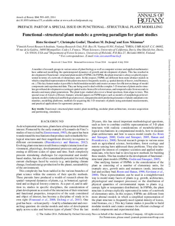 (PDF) Functional–structural plant models: a growing paradigm for plant studies