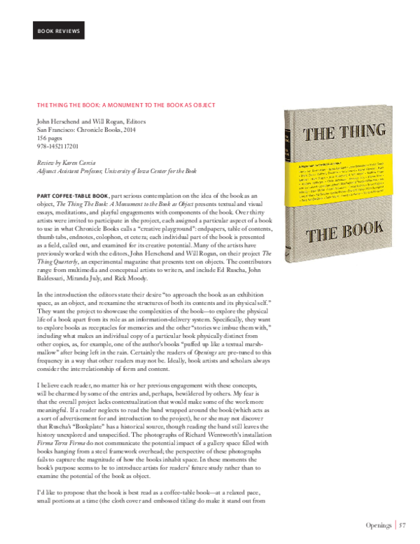 (PDF) The Thing The Book: A Monument to the Book as Object