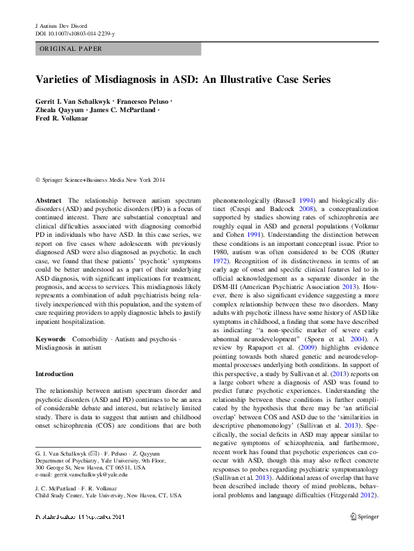(PDF) Varieties of Misdiagnosis in ASD: An Illustrative Case Series