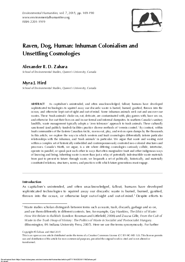 (PDF) Raven, Dog, Human: Inhuman Colonialism and Unsettling Cosmologies