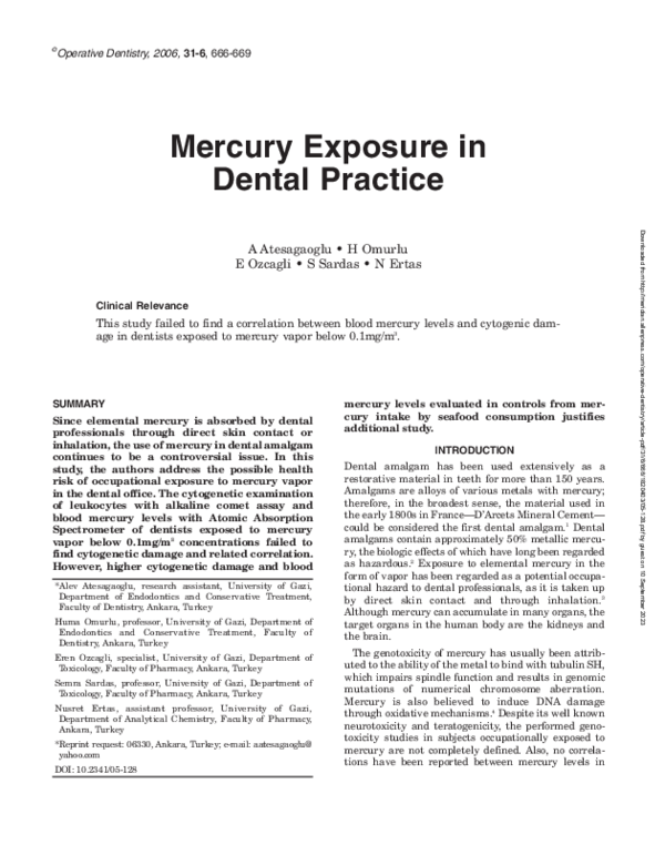 (PDF) Mercury Exposure in Dental Practice