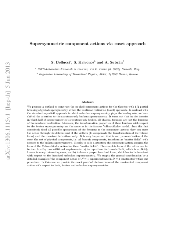 (PDF) Supersymmetric component actions via coset approach