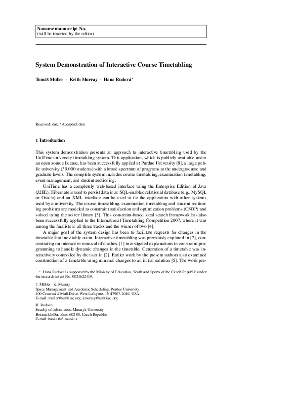 (PDF) System Demonstration of Interactive Course Timetabling