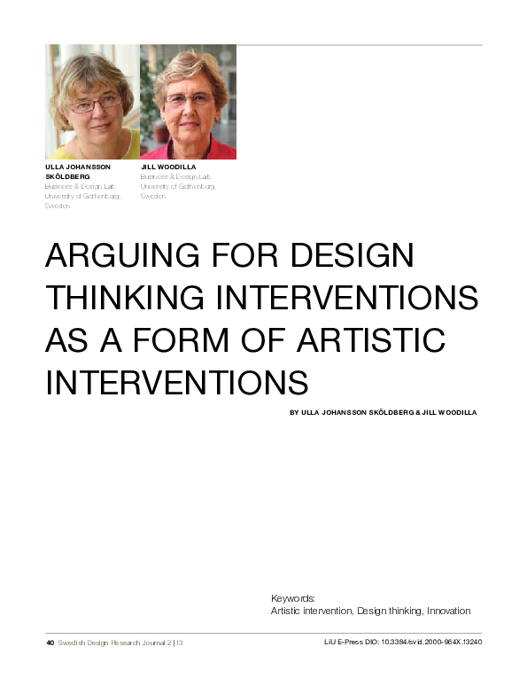 (PDF) Arguing for Design Thinking Interventions as a Form of Artistic ...
