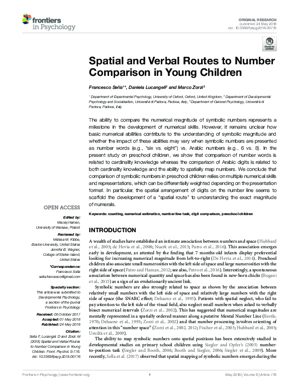 (PDF) Spatial and Verbal Routes to Number Comparison in Young Children