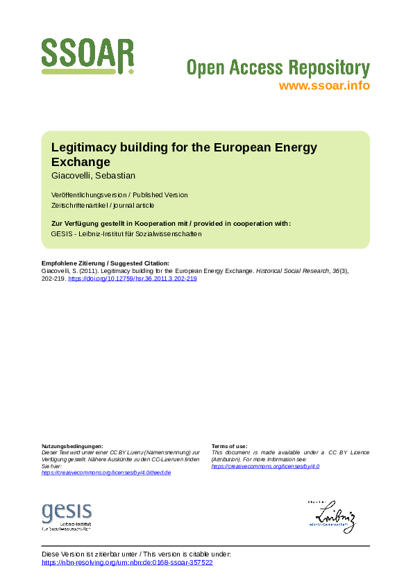 (PDF) Legitimacy building for the European Energy Exchange