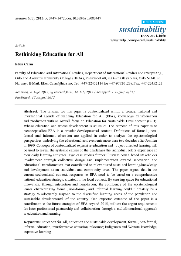 (PDF) Rethinking Education for All | Ellen Carm - Academia.edu