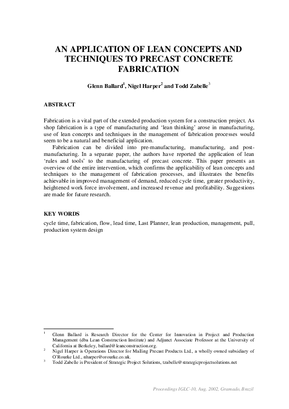 (PDF) An application of lean concepts and techniques to precast ...
