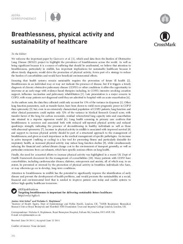 (PDF) Breathlessness, physical activity and sustainability of healthcare