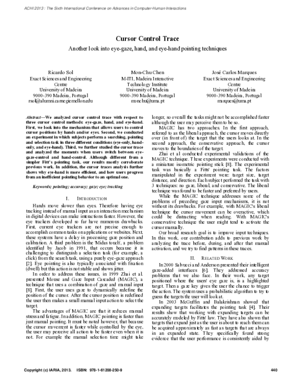 Pdf Cursor Control Trace Another Look Into Eye Gaze Hand And Eye Hand Pointing Techniques