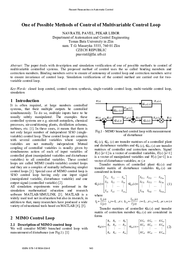 (PDF) One of possible methods of control of multivariable control loop
