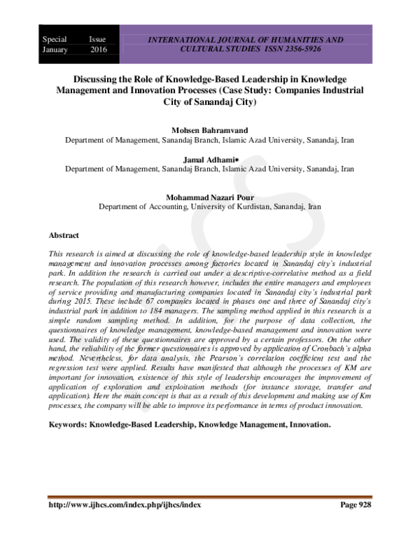 (PDF) Discussing the Role of Knowledge-Based Leadership in Knowledge Management and Innovation ...